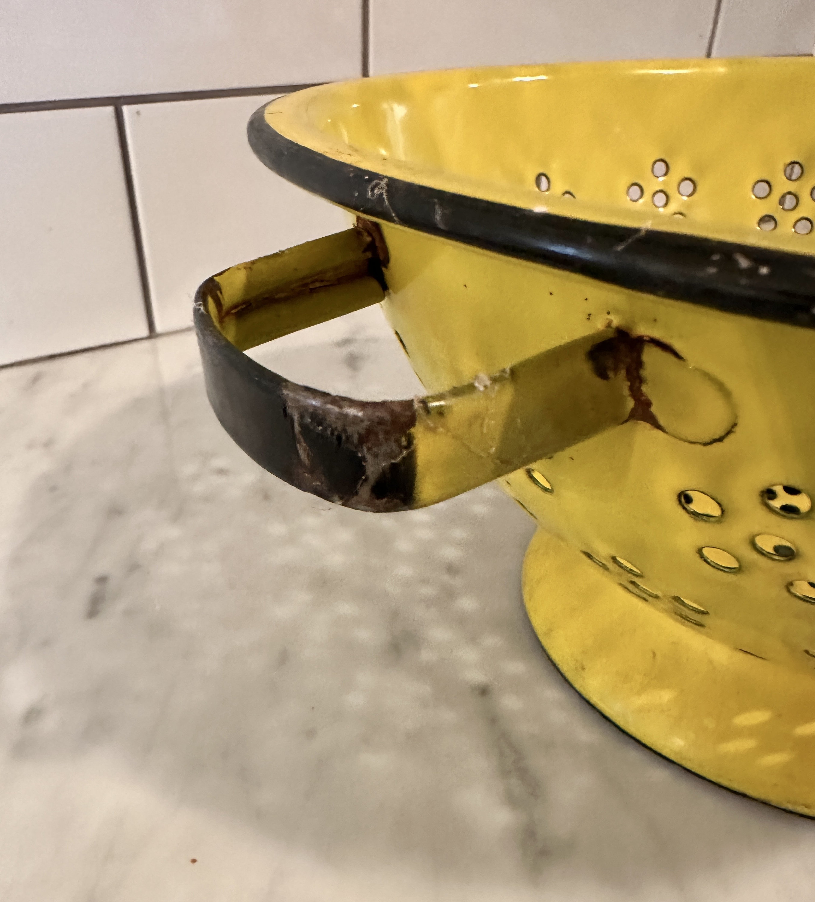 Vintage French Yellow Colander- Enamel With Black Trim - Etsy