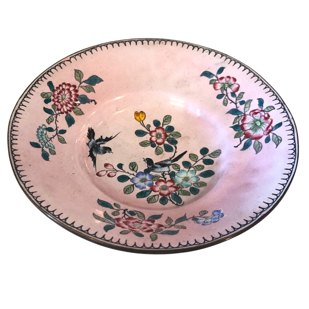 Pink Enamel Chinoiserie Pedestal Bowl Trinket Dish - Etsy