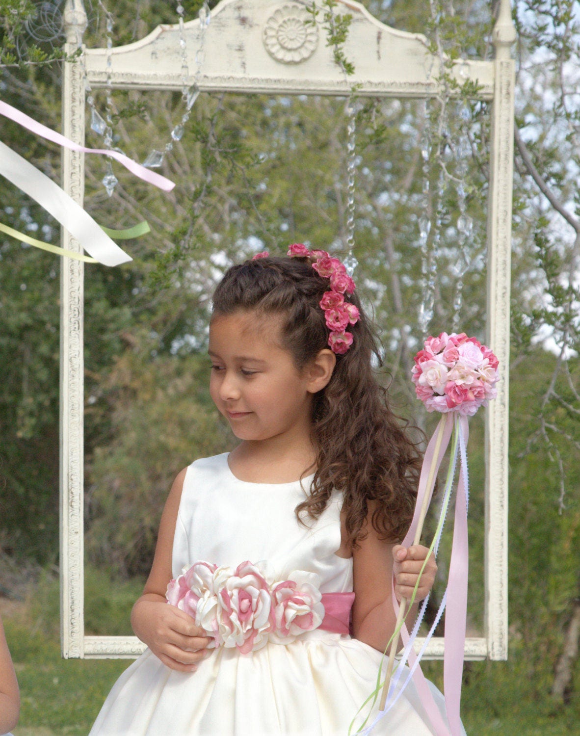 Bright Pink Rose Flower Girl Ribbon Wand Small - Etsy