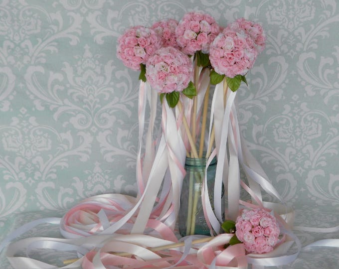 Light Pink Rose Flower Girl Ribbon Wand - Small - Etsy