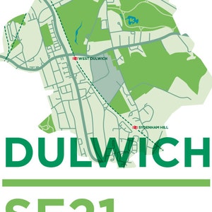 SE21 Print / Dulwich Print, South East London, London Map, A3 Print ...