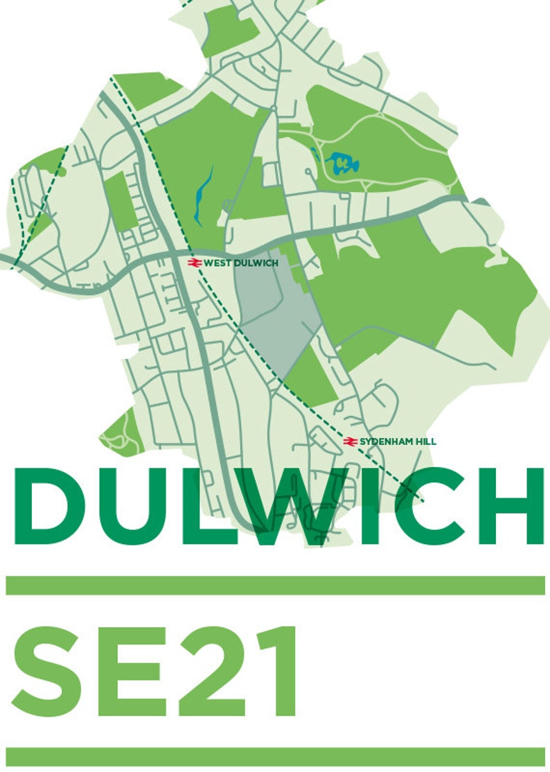SE21 Print / Dulwich Print, South East London, London Map, A3 Print ...