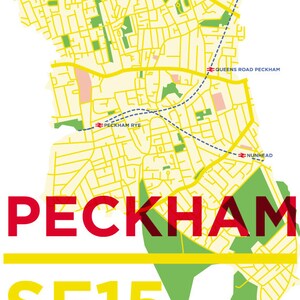 SE15 Print / Peckham Print, South East London, London Map, A3 Print ...