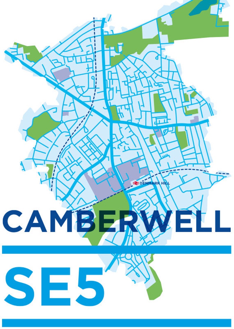 SE5 Print / Camberwell Print, South East London, London Map, A3 Print ...