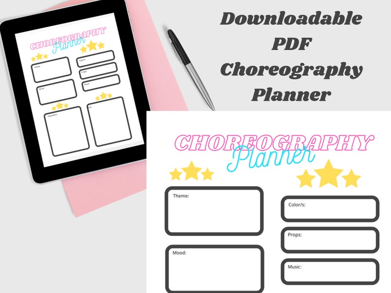 Choreography Planner Printable PDF for Dance, Dance Logbook, Dance ...