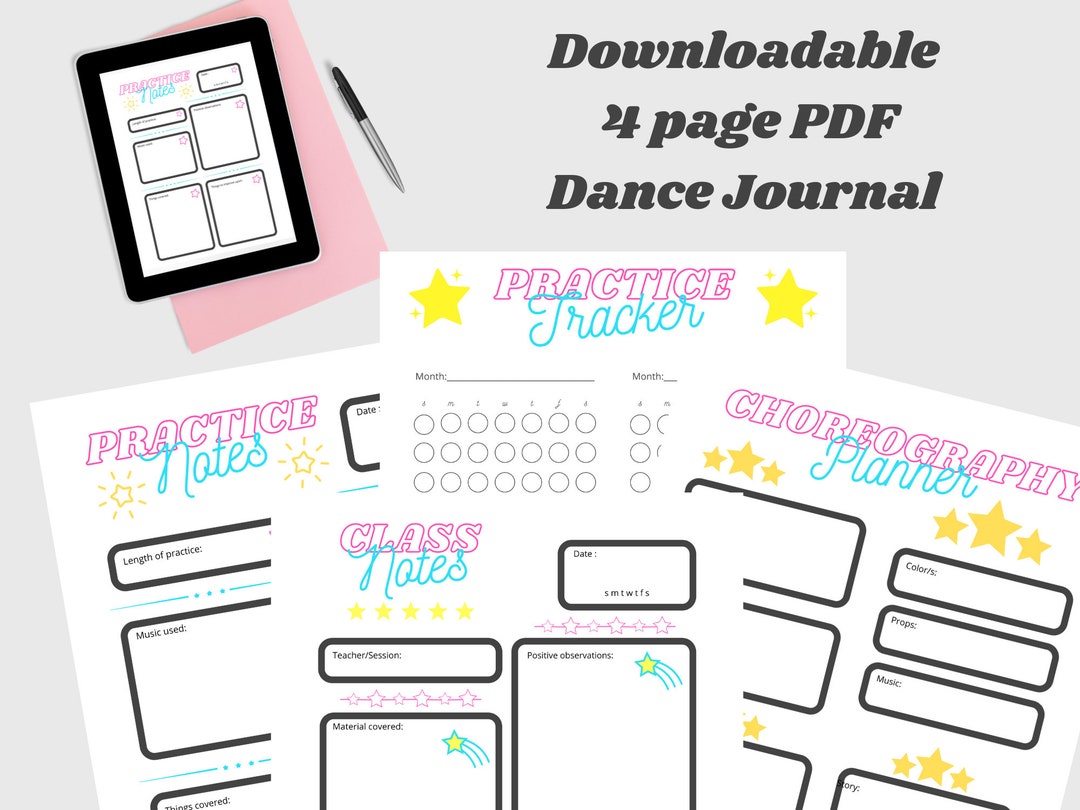 Dance Journal Printable PDF for Dance, Dance Logbook, Dance Journal ...