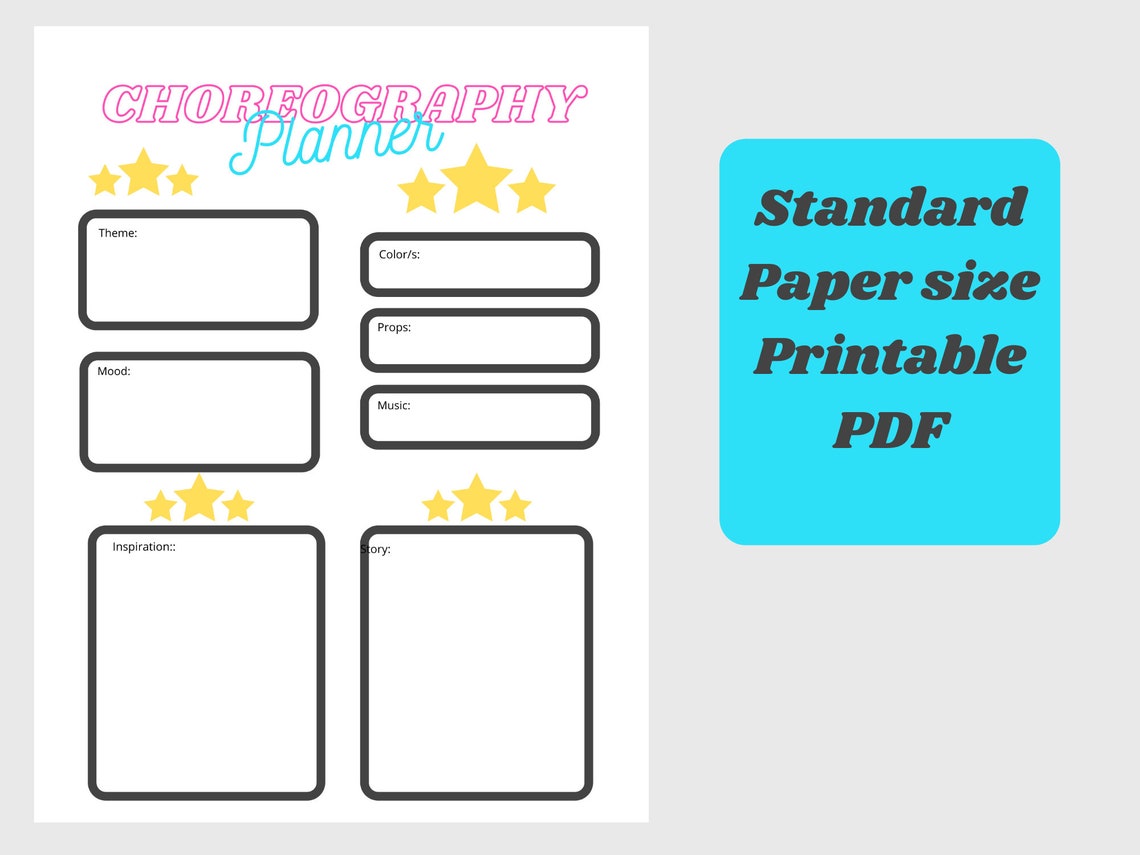 Choreography Planner Printable PDF for Dance, Dance Logbook, Dance ...