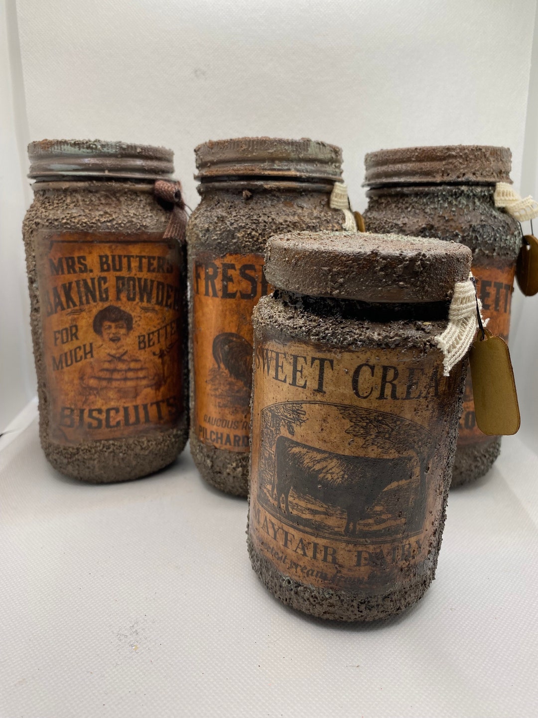 Set of Four Primitive Mason Storage Jars, Grungy Farmhouse Mason Jars ...
