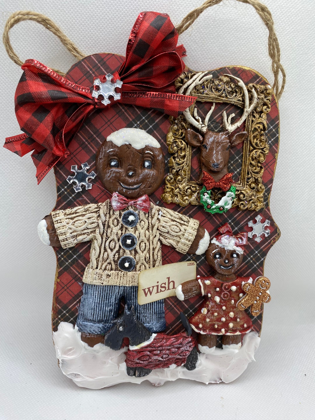 Gingerbread Man Red Plaid Christmas Tree Ornament, Father Daughter ...