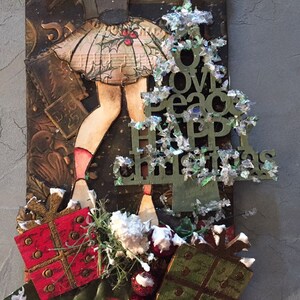 Set of Two Mixed Media Altered Art Tags, Christmas Decor, Embellished ...