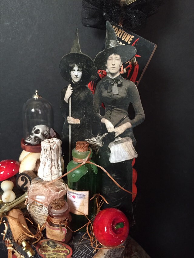 Halloween Mixed Media Witches Art Assemblage, Steampunk Miniature ...