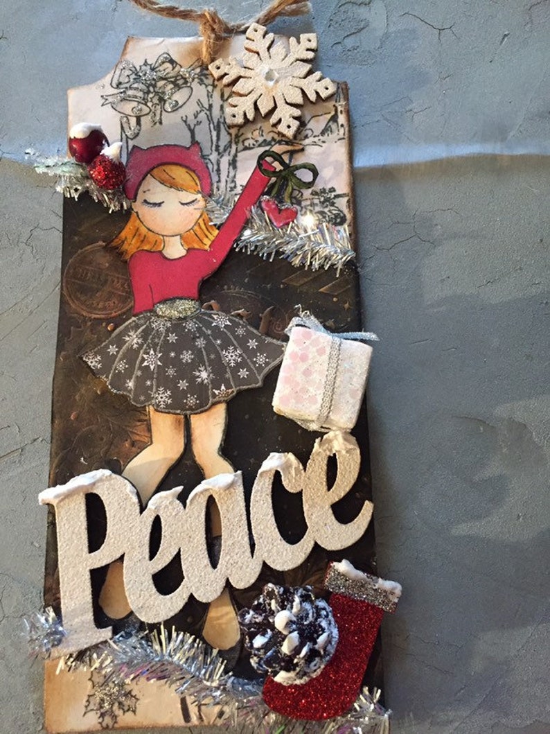 Set of Two Mixed Media Altered Art Tags Christmas Decor | Etsy