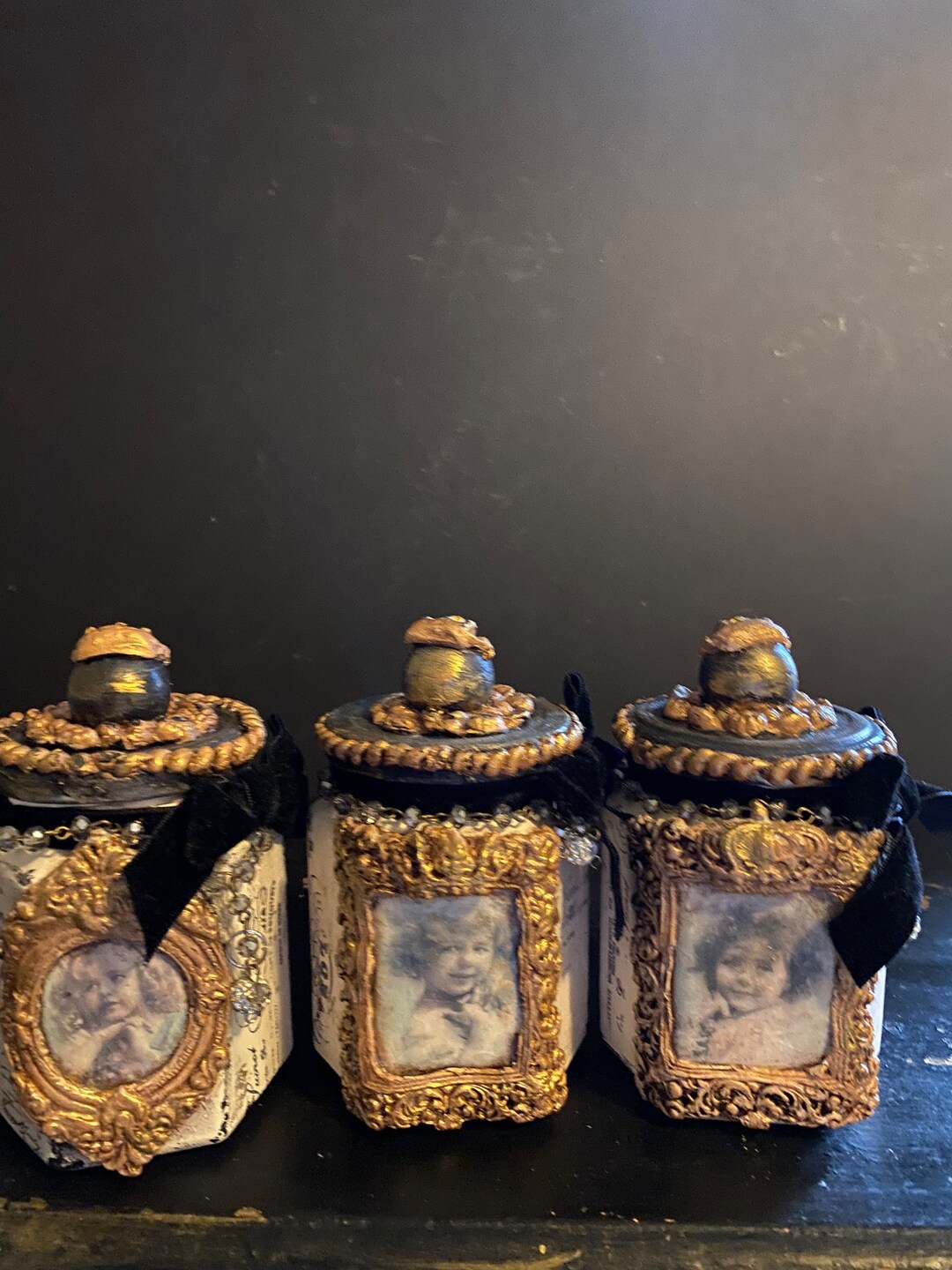 Set of Three Victorian Jars Shabby Chic Mason Jars, Elegant Storage ...