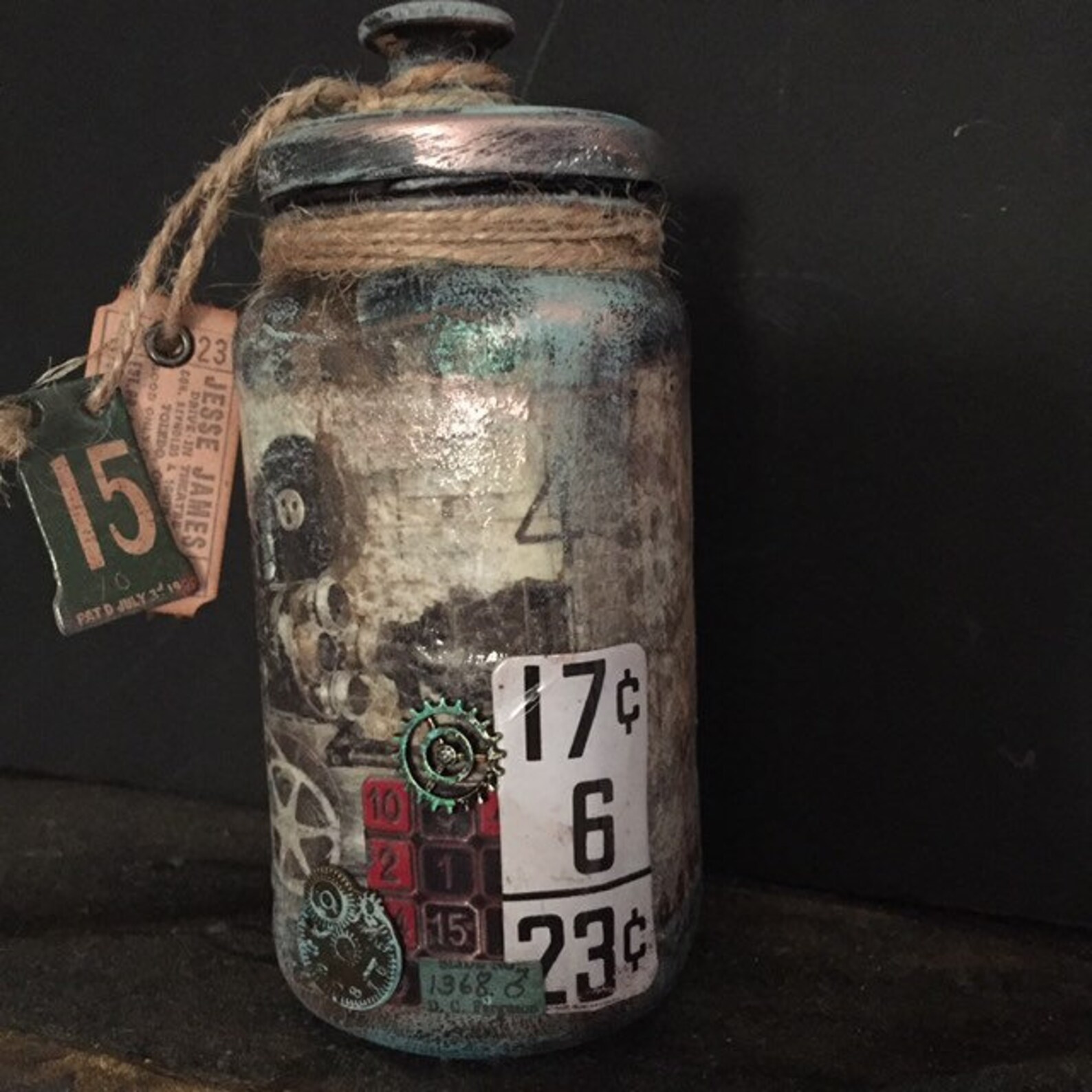 Set of Three Steampunk Mason Jars, Rustic Mason Jars, Storage Jars ...