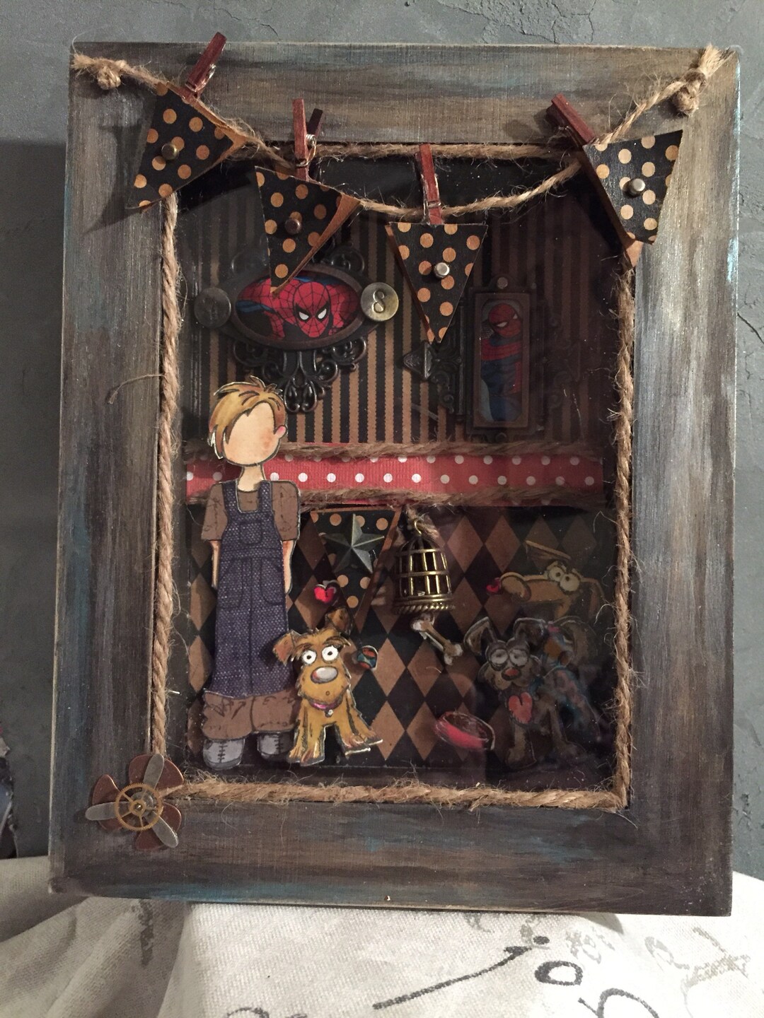 Spider-man Shadow Box Diorama, Boys Room Decor, Mixed Media Art (9x7 ...