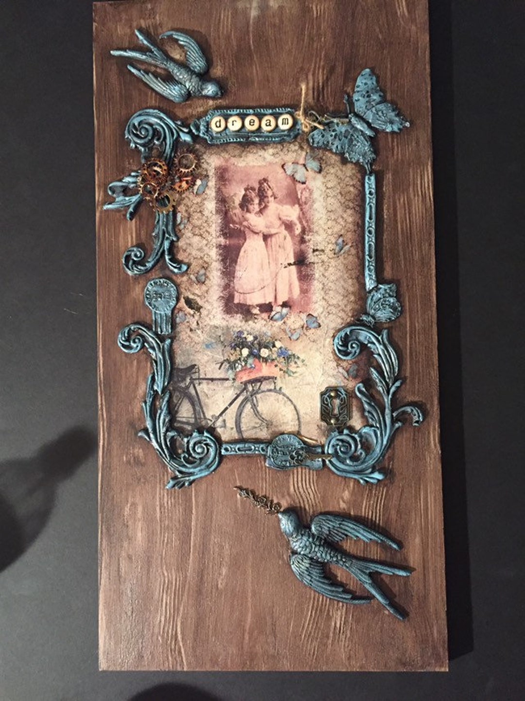 Shabby Chic Wood Wall Hanging, Vintage Style Mixed Media Art Collage ...