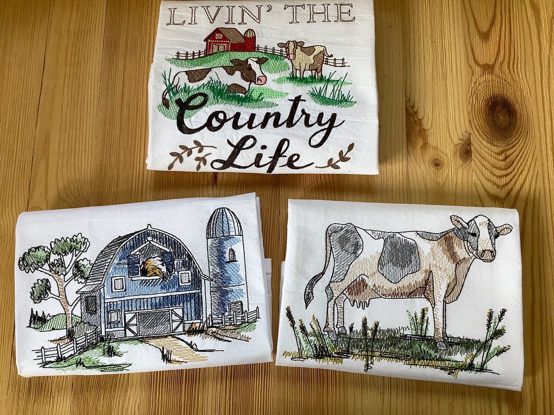 Embroidered 18x28 Flour Sack Kitchen Towels Choice of COUNTRY BARN ...