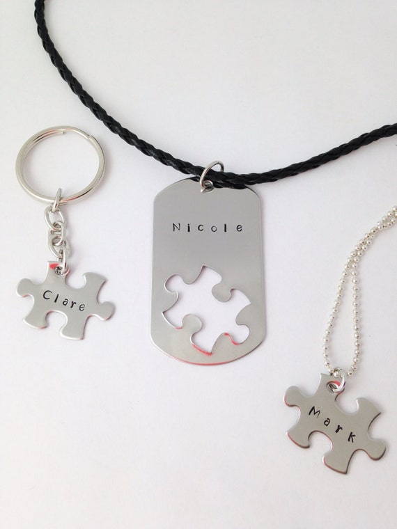 Items similar to 2 Piece Handmade Puzzle Keychain and/or Necklace with ...