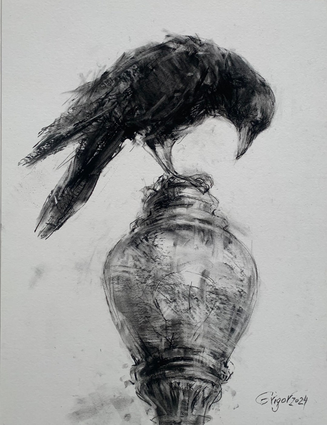 Original Charcoal Drawing, Night Watch, Raven Art (17.75x13.5) - Etsy