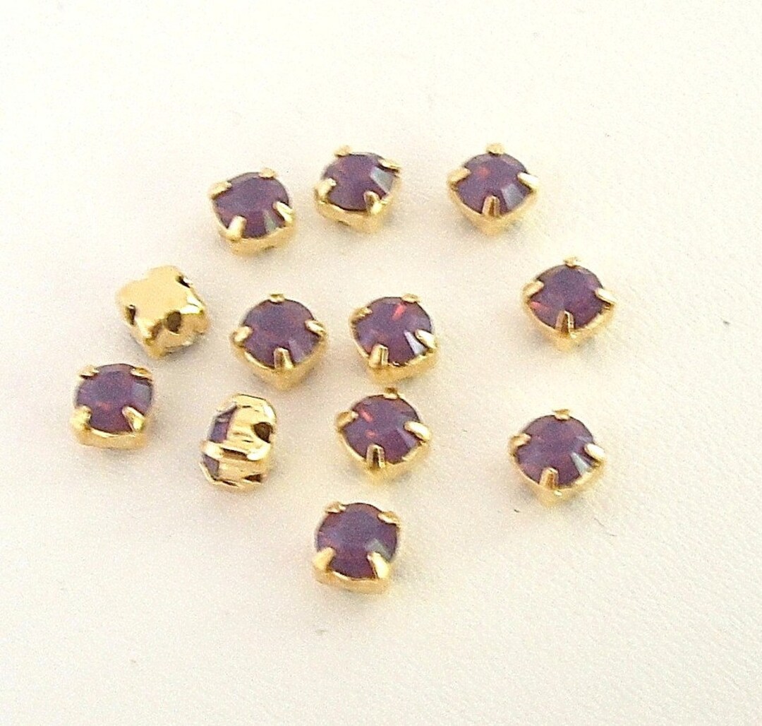 Set of 12 Cyclamen Opal and Gold 4.6mm Swarovski Chaton Montees, Purple ...