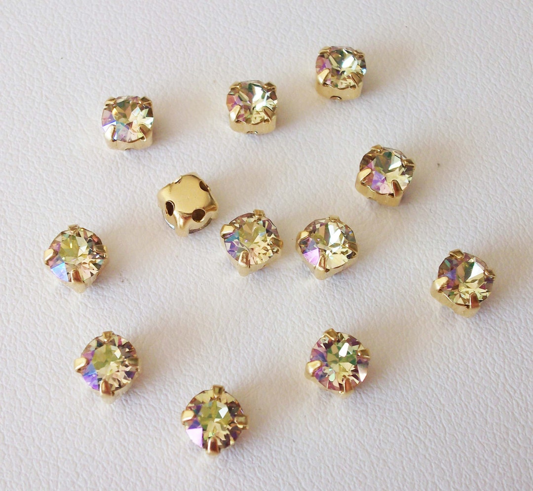 Set of 12 Luminous Green 4.6mm Chaton Montees,1028 Sew on Rhinestones ...
