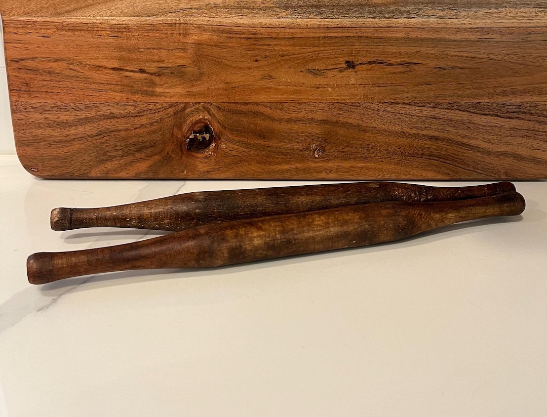Vintage Chapati Wood Rolling Pins Set of 2 Pastry Bread Kutchen Decor ...