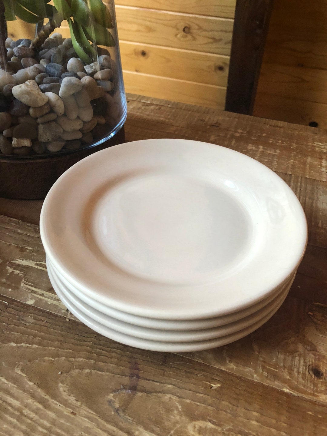 Vintage Wallace China 7” Tan/beige Plate 9-W 1948 Los Angeles CA Set of ...