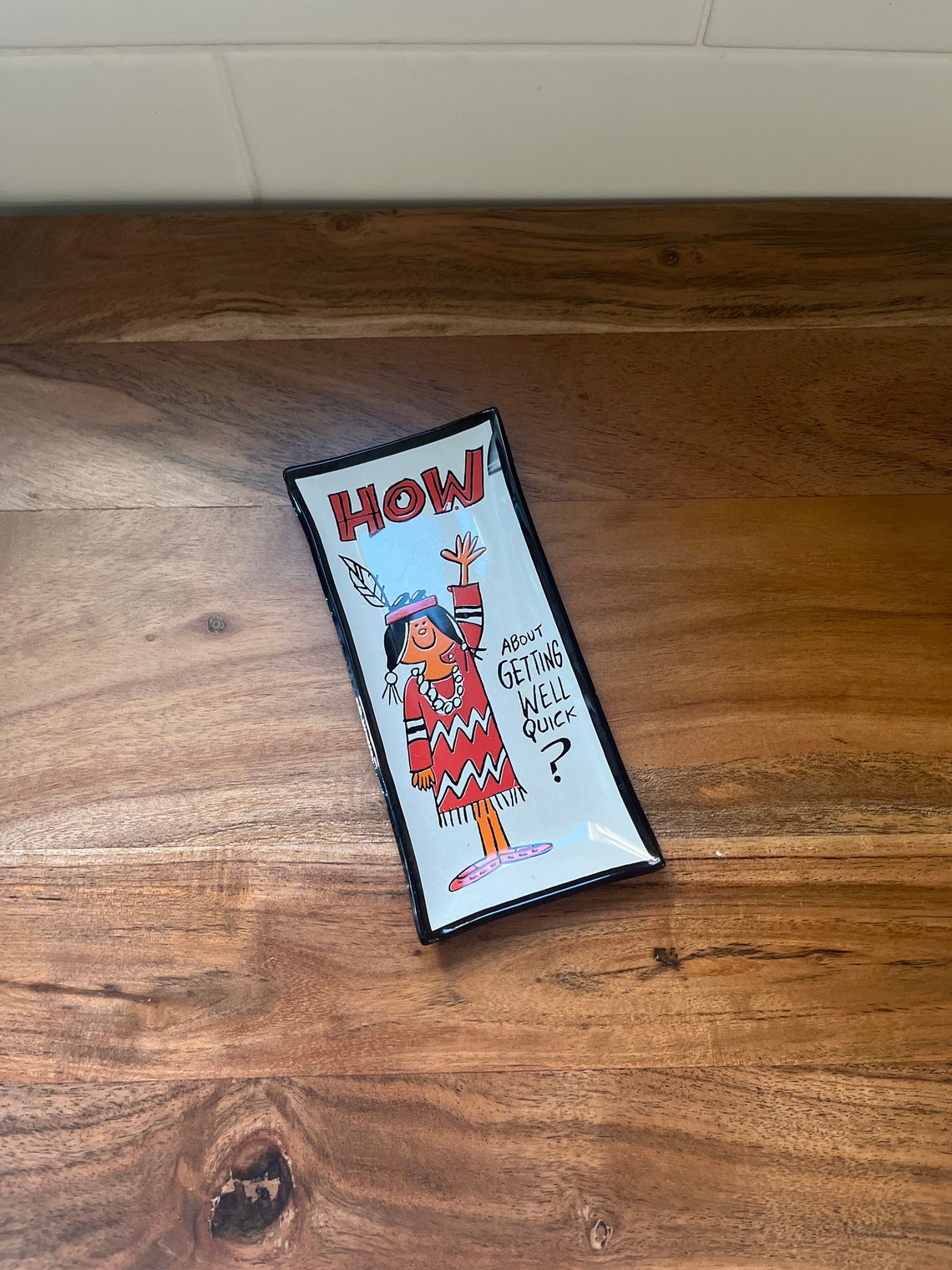 Vintage 1950s Style Glass Ashtray Native American Get Well Soon Houze ...