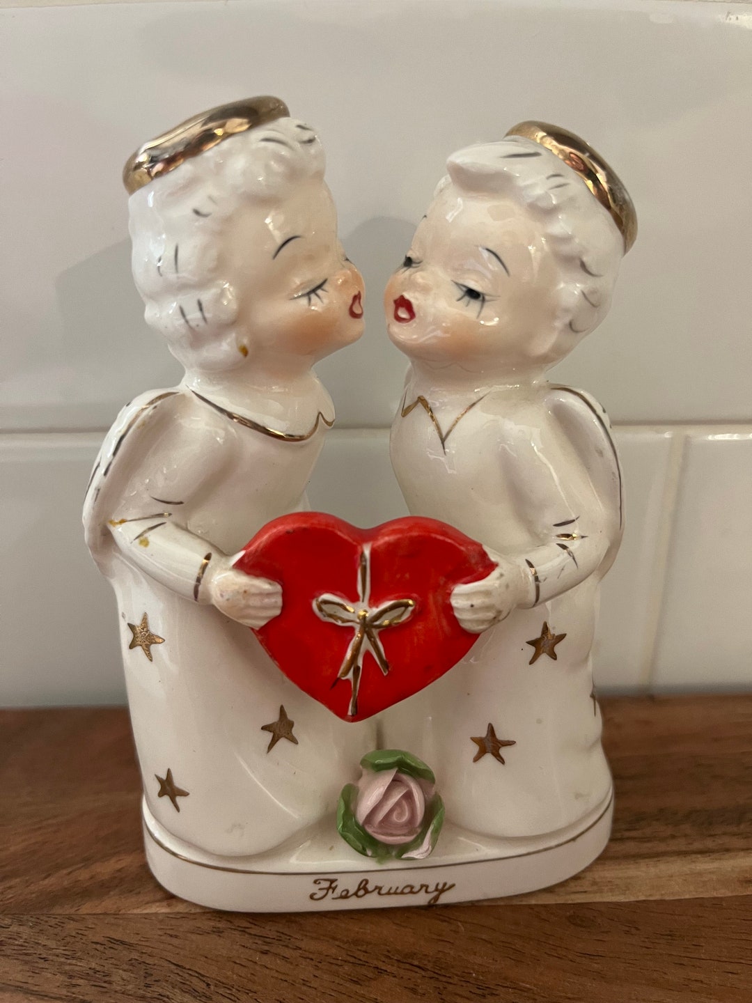 Vintage Kissing Angel Duo Pair February Napco W/ Heart Japan 2001 See ...