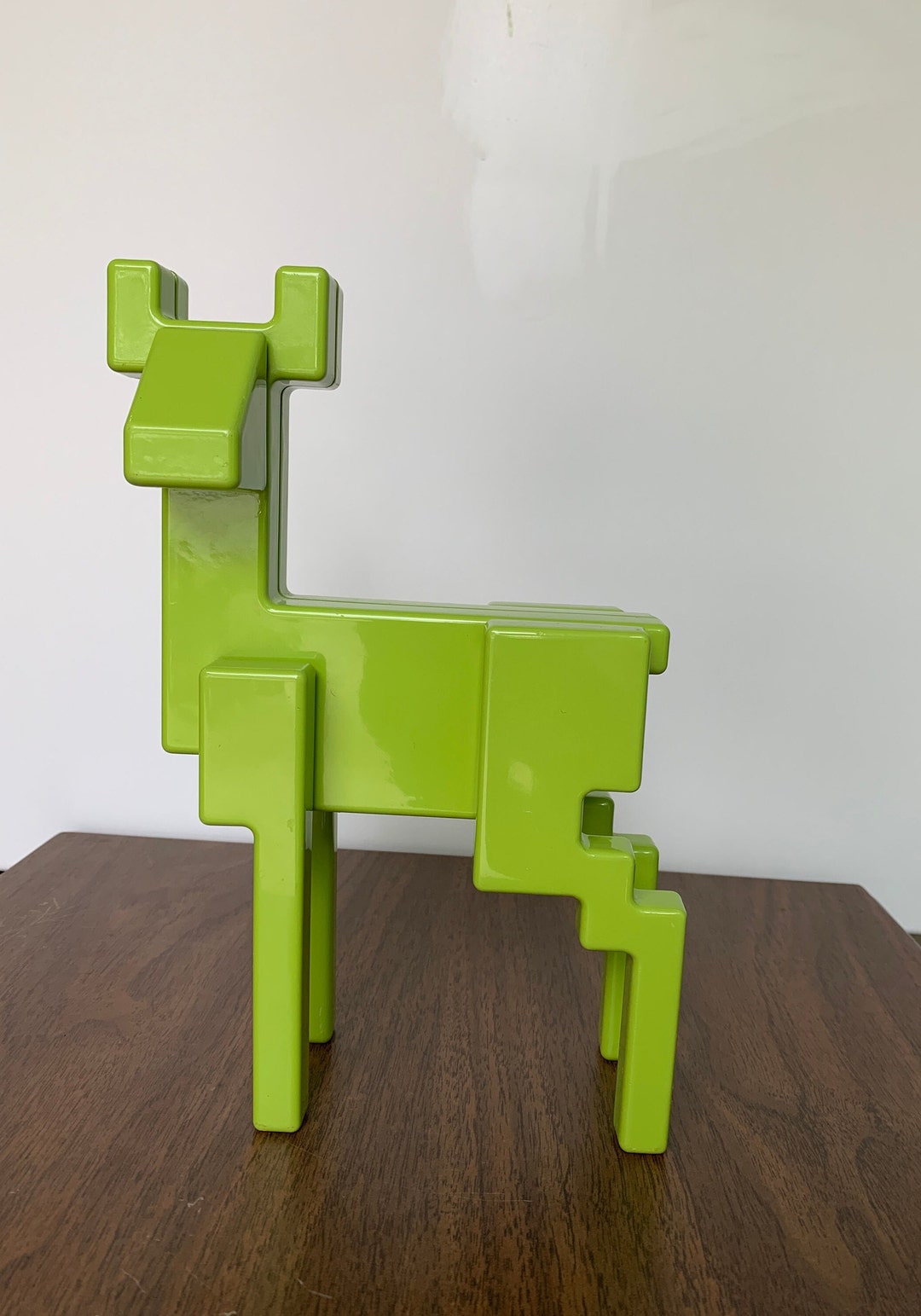 Vintage IKEA Enameled Metal Pixel Deer Statue in Lime Green - Monika ...
