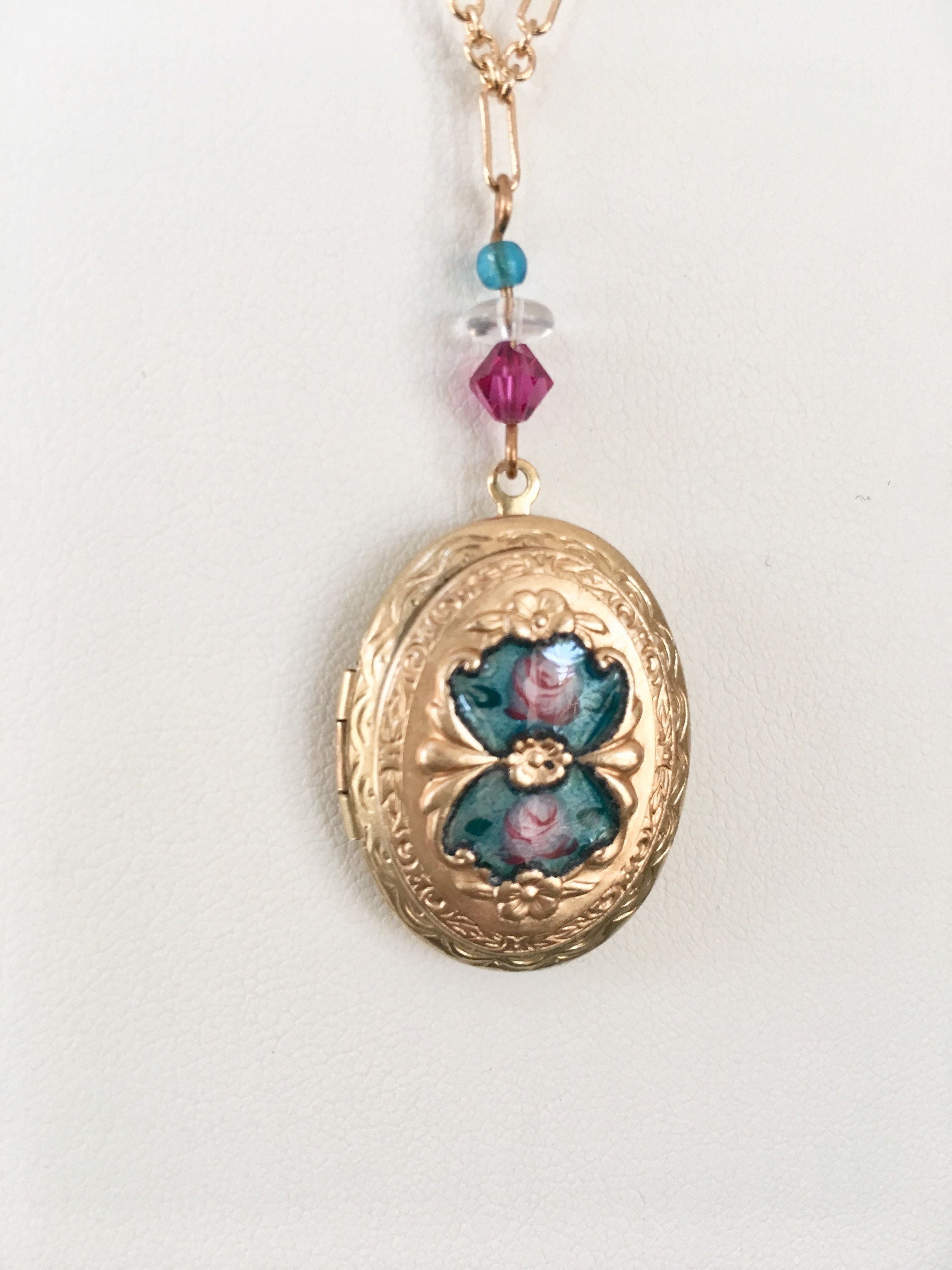 SALE Vintage Enamel Locket Gulloich Locket Teal Purple | Etsy