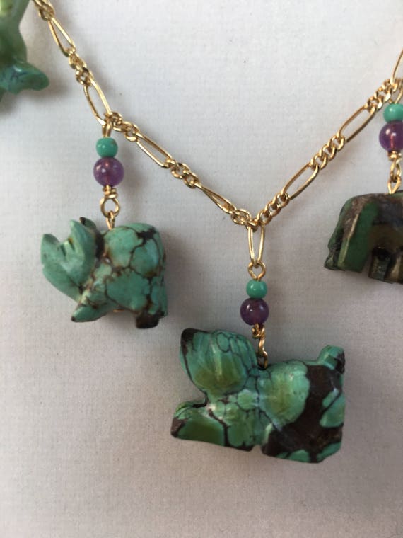 Turquoise Animal Necklace: Hand Carved Pig, Elephant,… - Gem