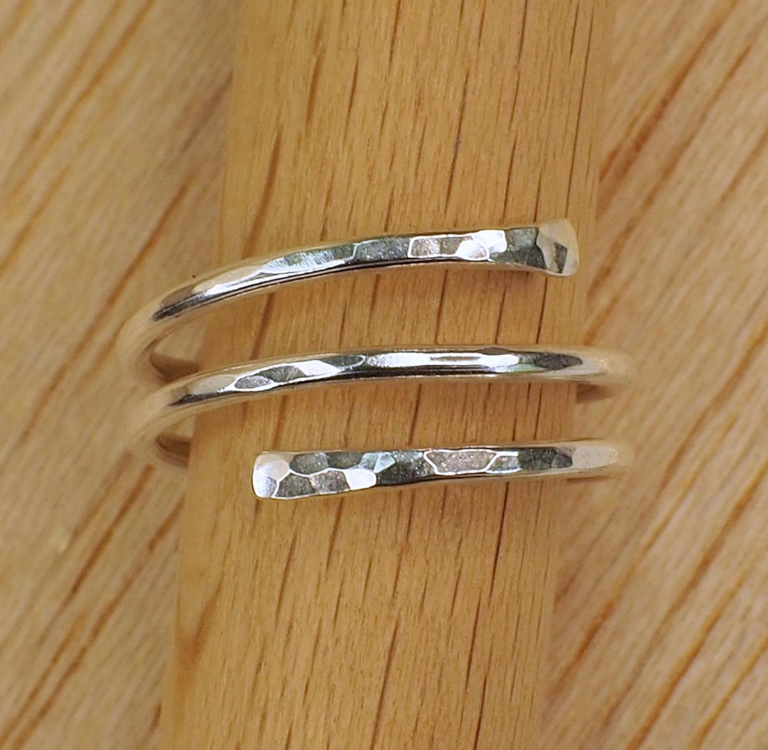 Hammered Sterling Silver Coil Ring: Adjustable Wrap Around Design in ...