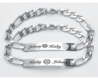 Engraved Bracelet Set Silver Couples Bracelets His Hers Bracelet Set Personalized Bracelet Silver Heart Bracelet Valentine s Day Gift Etsy