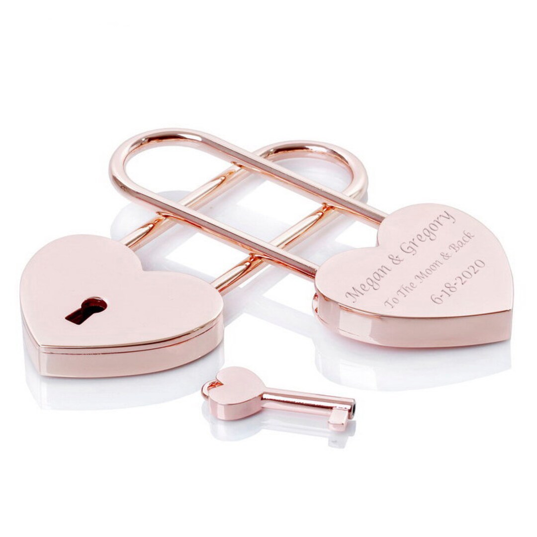 Customized Heart Lock Rose Gold Heart Shaped Padlock With Key Engraved ...