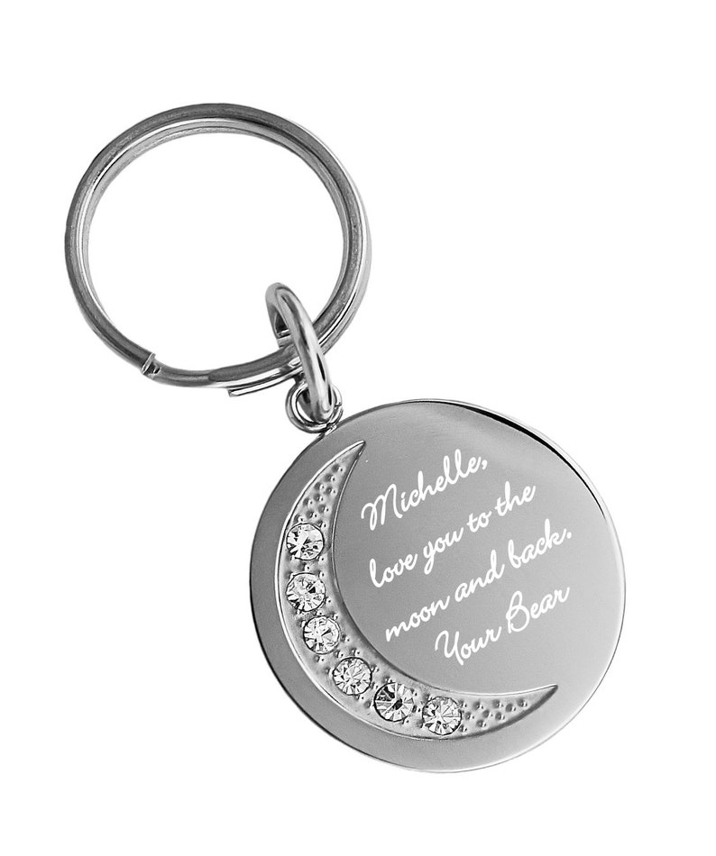 Silver Moon Keychain Personalized Keychain Moon and Back | Etsy