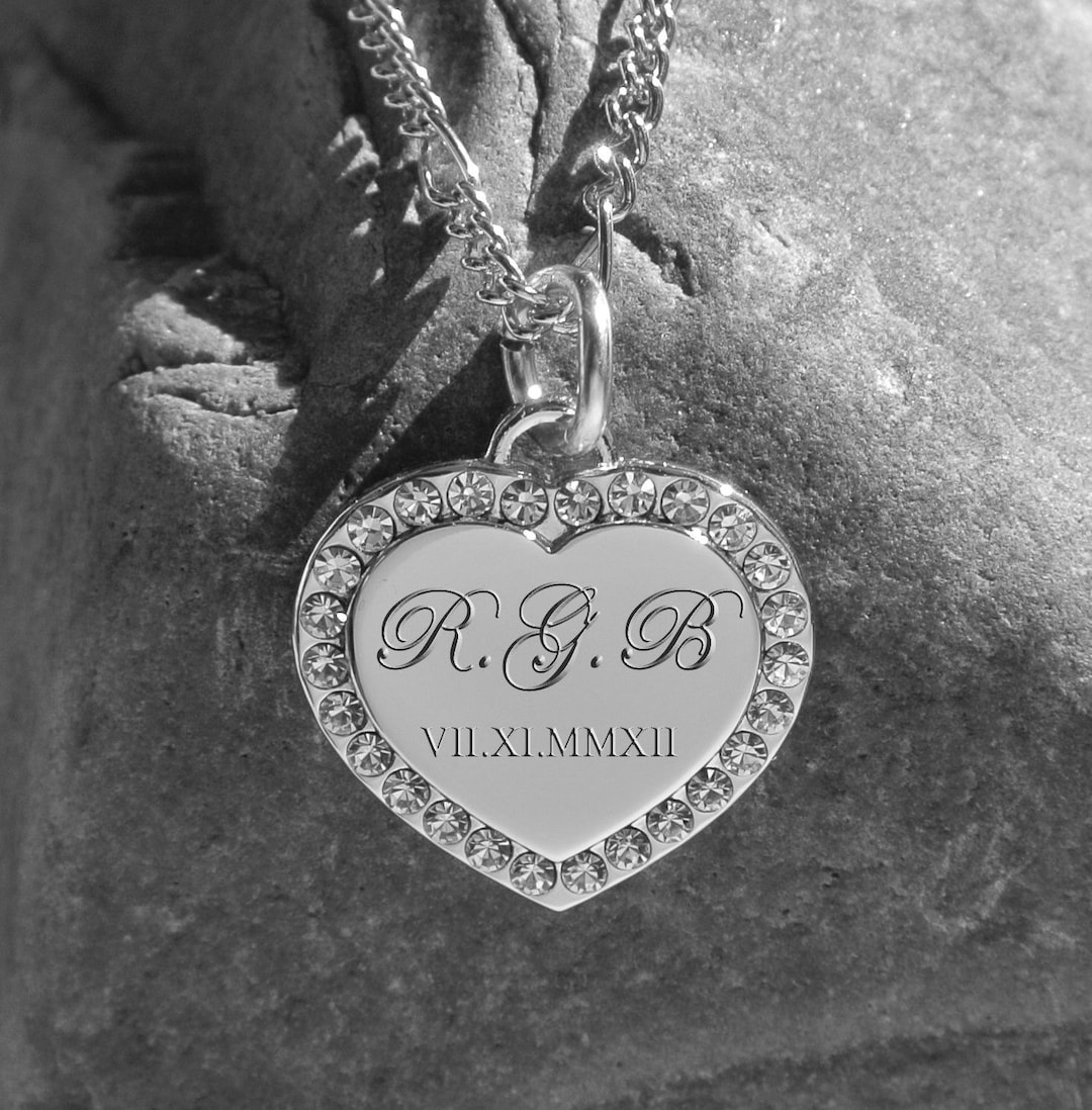 Collar de corazón personalizado, collar de corazón de pedrería de plata ...