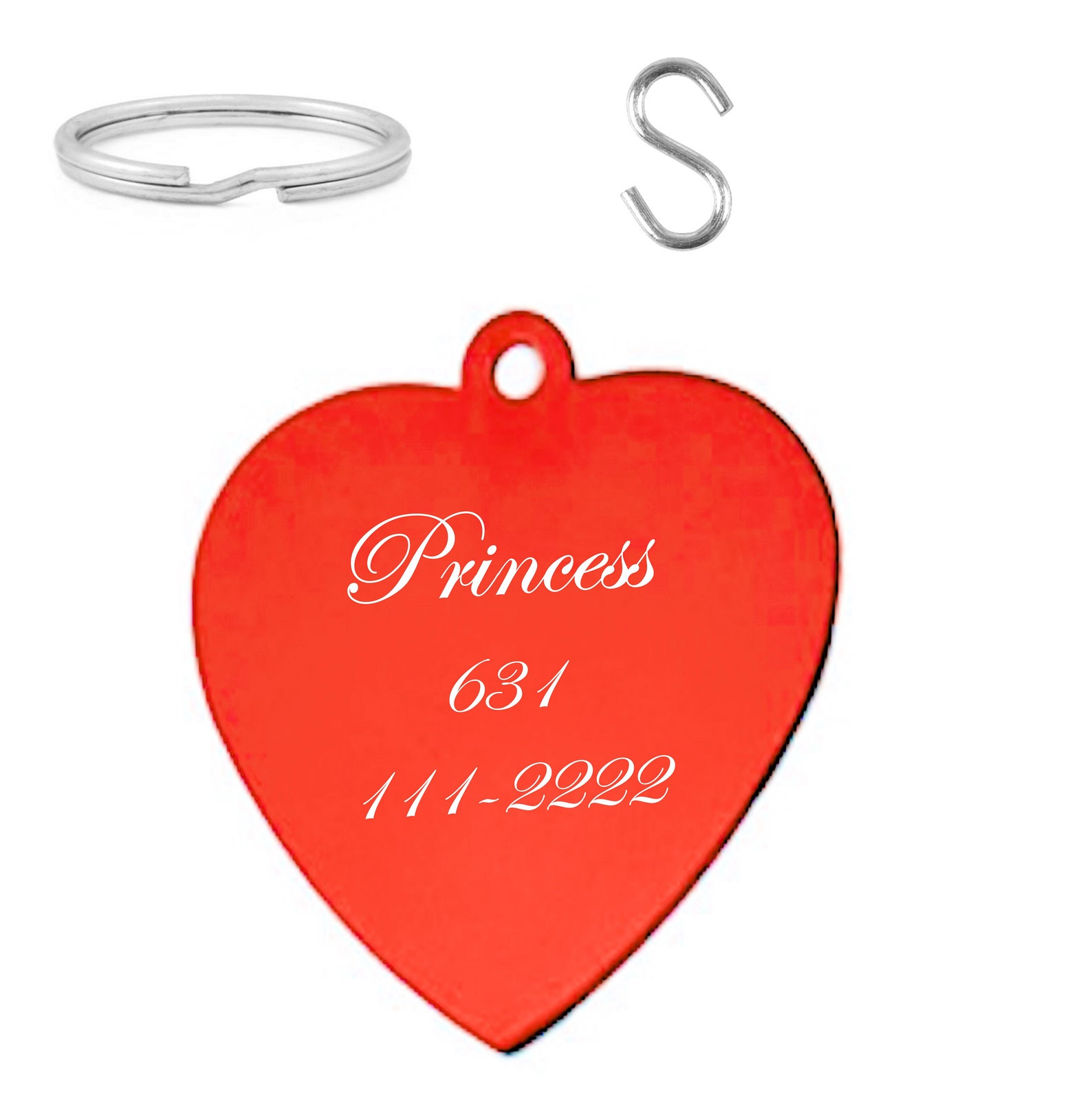 XS Personalized Laser Engraved Small Red Heart Pet Tag, Aluminum Collar ...