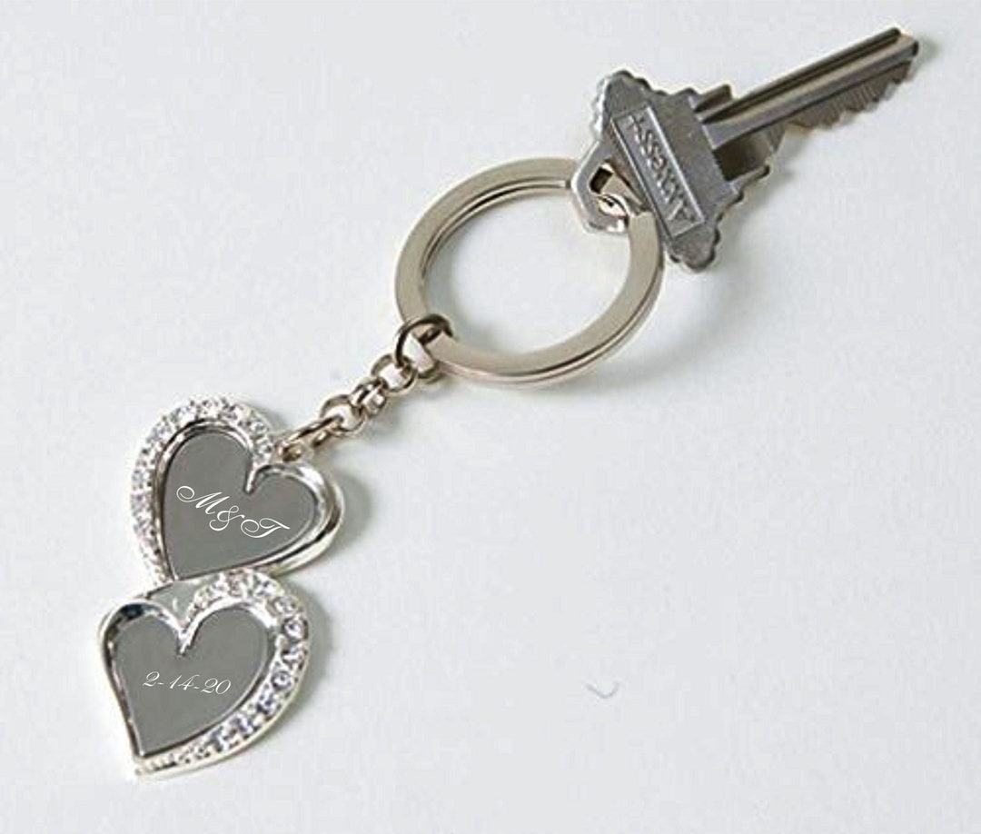Heart Keychain, Siver CZ Heart Keychain, Custom Engraved Free, Picture ...