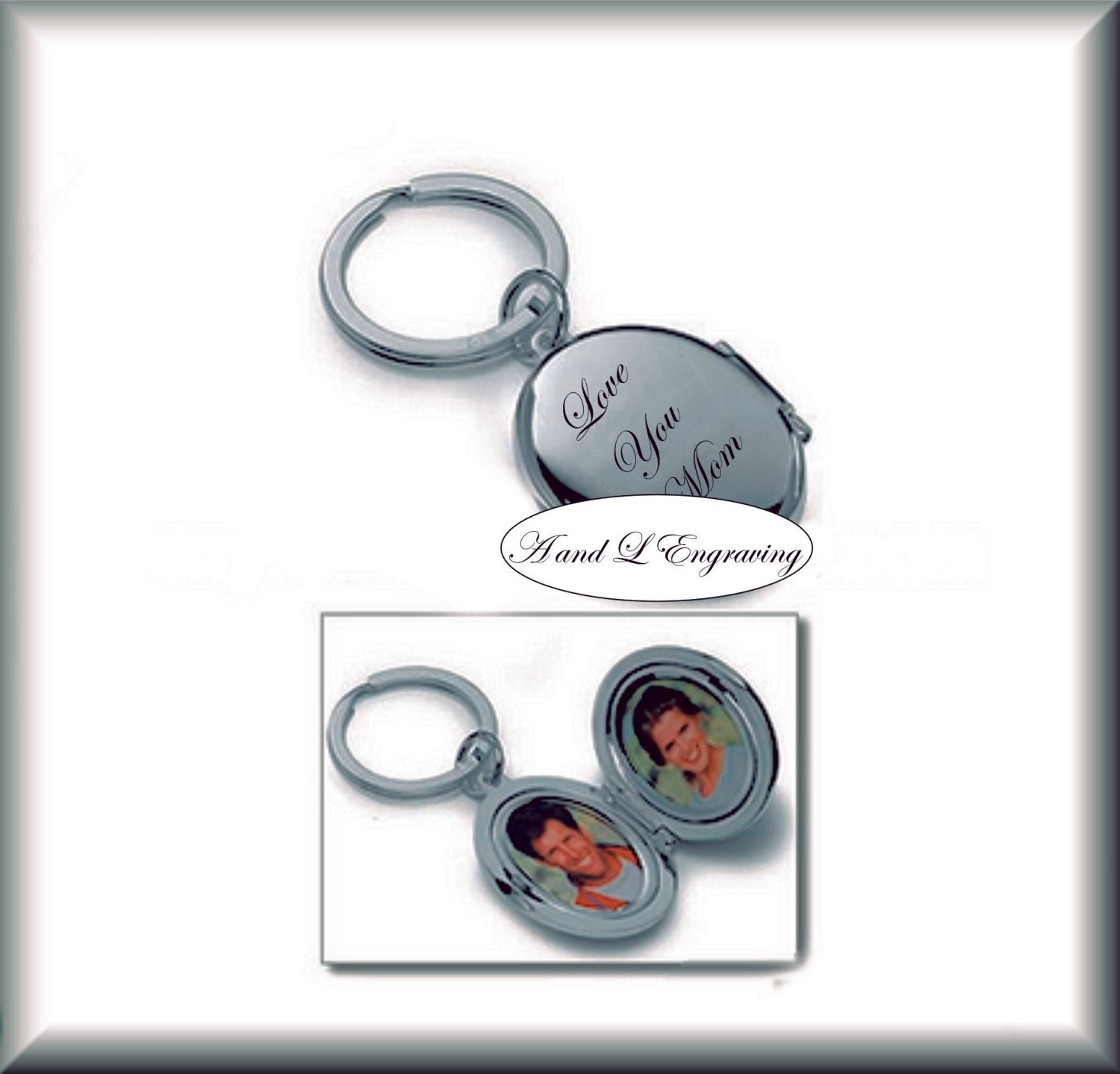 Personalized Silver Photo Frame Locket Keychain Engraved | Etsy