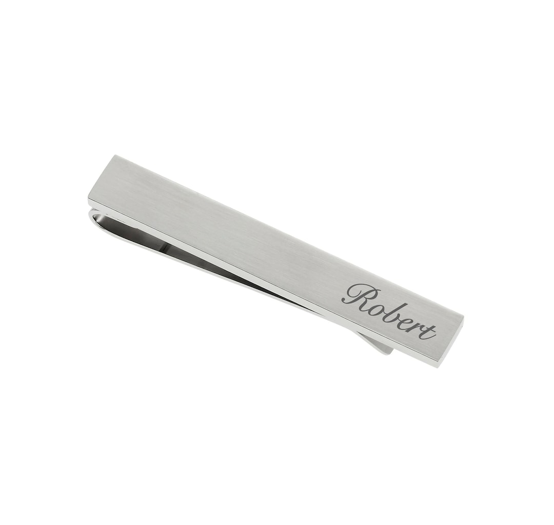 Personalized Tie Clip, Engraved Tie Clip, Brushed Silver Tie Clip ...
