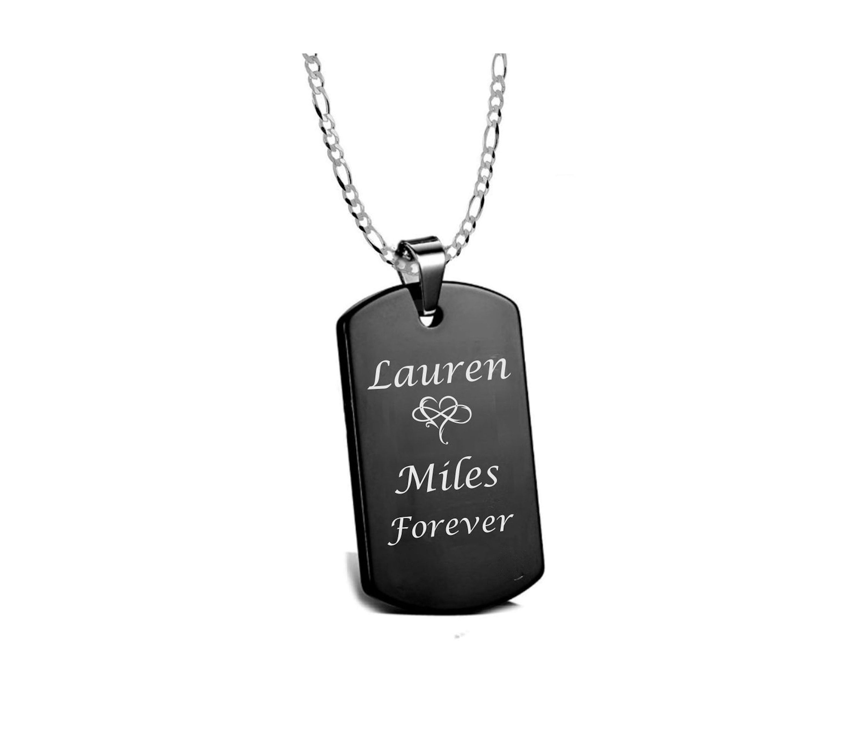 Personalized Black Dog Tag Necklace, Engraved Stainless Steel Pendant ...