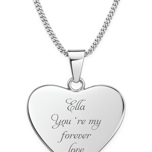 Engraved Silver Heart Necklace • Personalized Engraved Pendant • Custom ...
