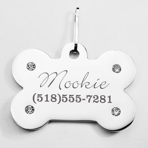 Personalized Silver Dog Bone Pet Tag With Rhinestones Custom Dog Bone ...