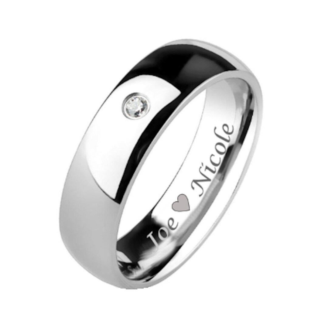 Personalized Silver Ring Engraved Stainless Steel CZ Ring Promise Ring ...