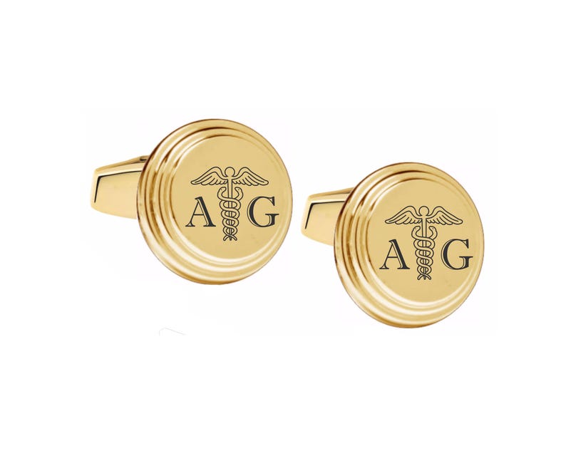 Engraved Gold Caduceus Cufflinks – Stainless Steel Medical Student ...