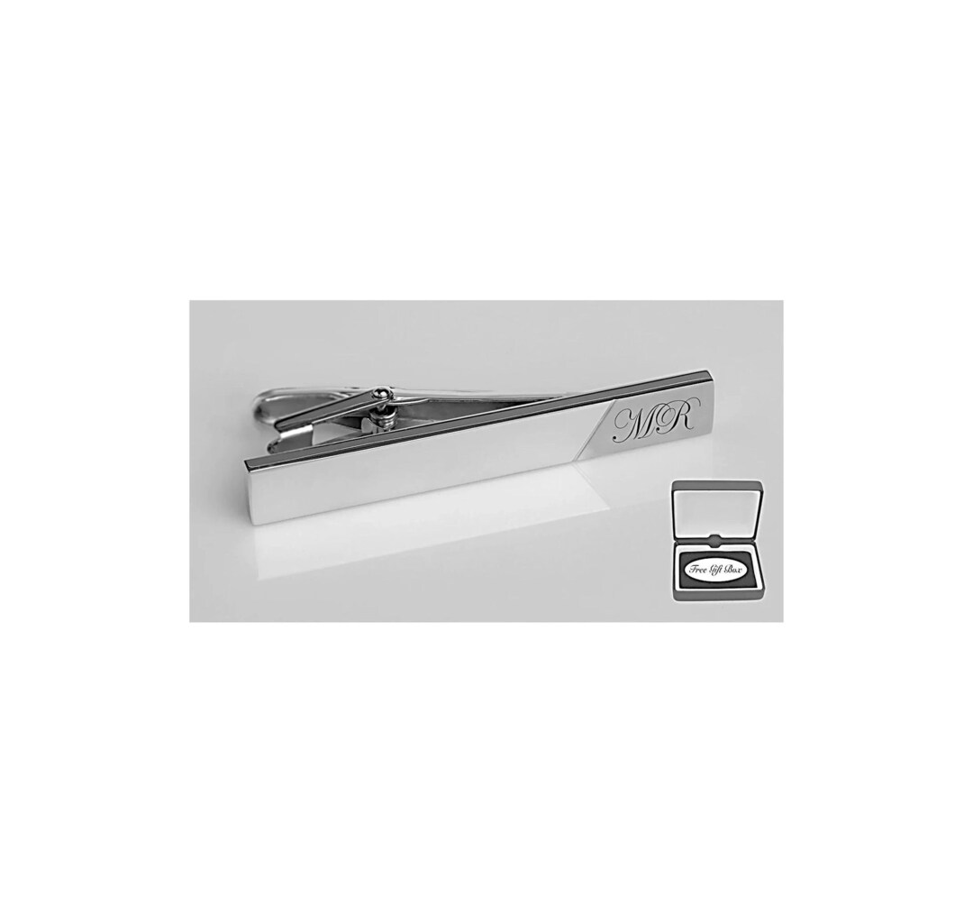 Engraved Tie Clip, Personalized Silver Tie Bar, Groomsmen Gift for Him ...