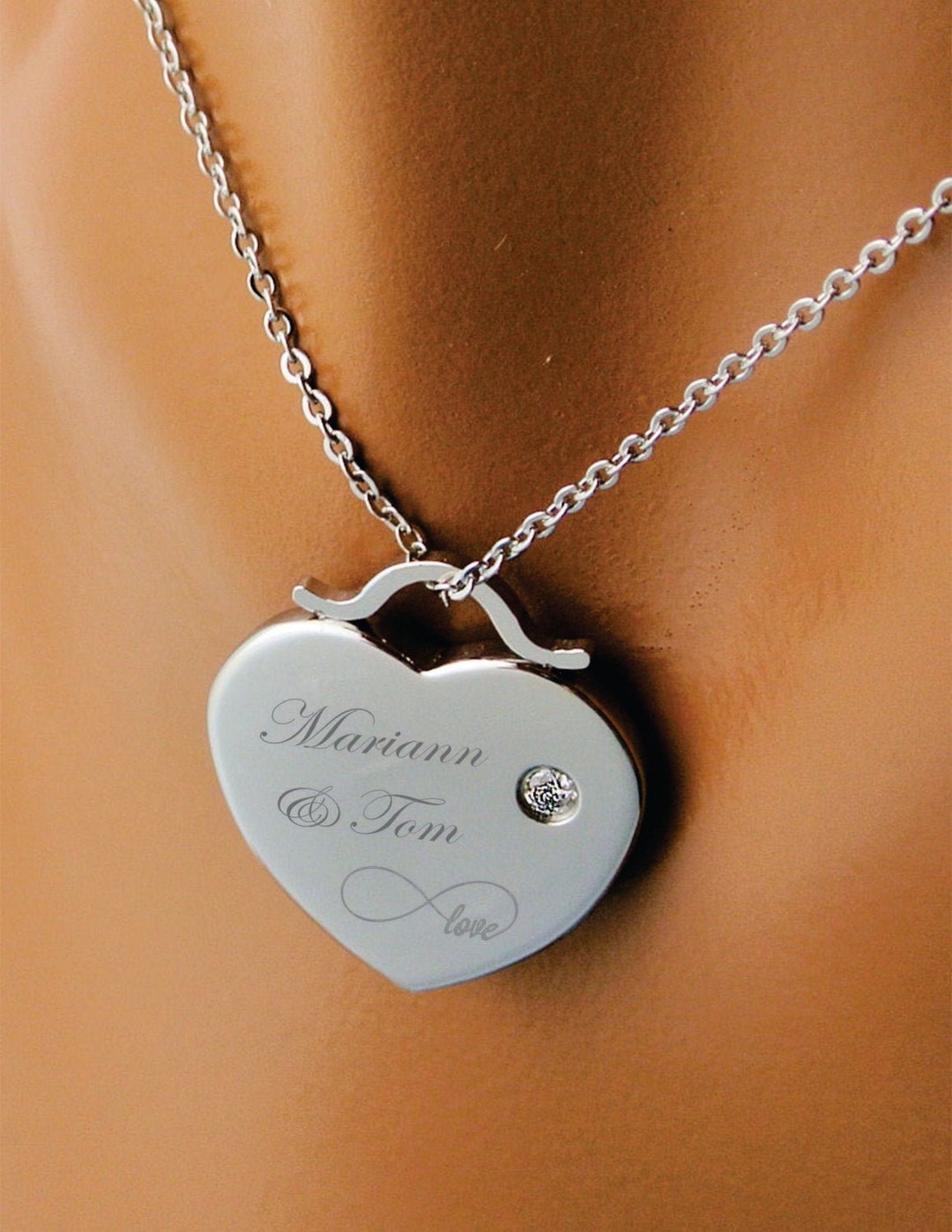 Engraved Heart Necklace Personalized Necklace Silver Heart - Etsy