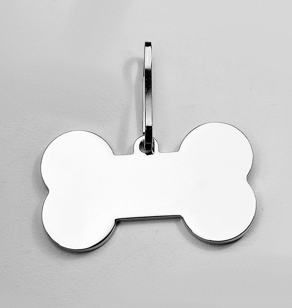 Personalized Polished Silver Dog Bone Pet Tag Front and Back | Etsy