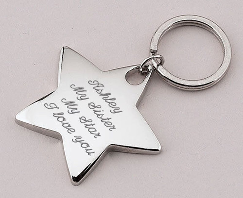 Engraved Star Keychain Personalized Silver Star Keyring Custom Engraved ...
